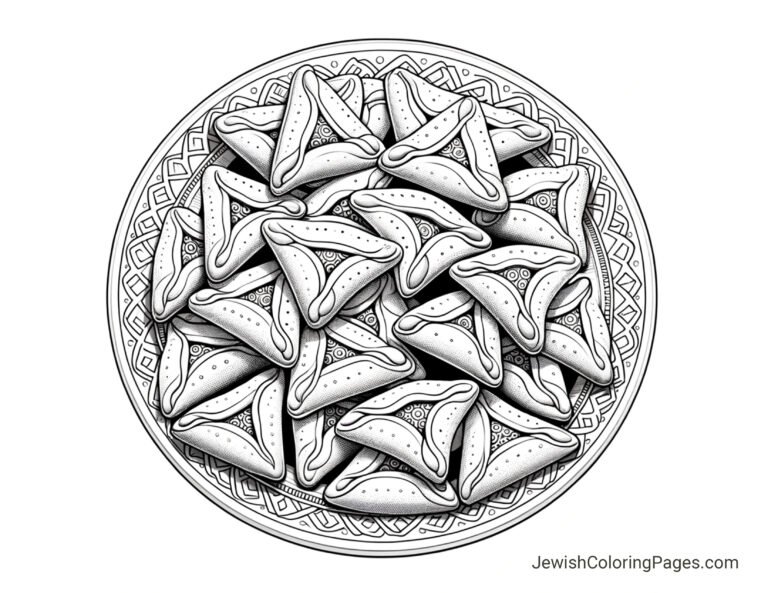 Plate of Purim Hamantaschen Cookies; Free Printable Coloring Page ...