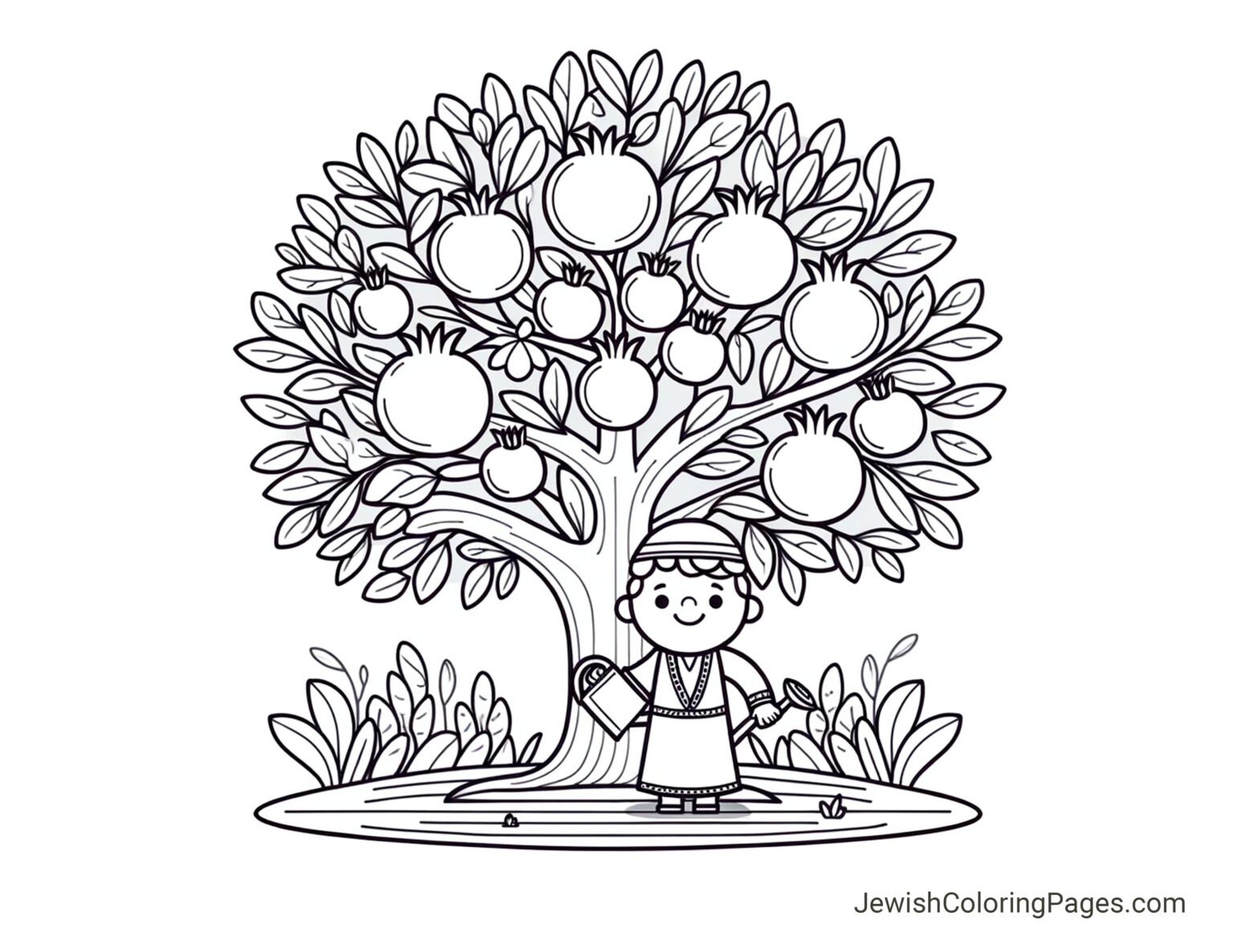 Tu Bishvat Pomegranate Tree, Free Kids Coloring Page - Jewish Coloring ...